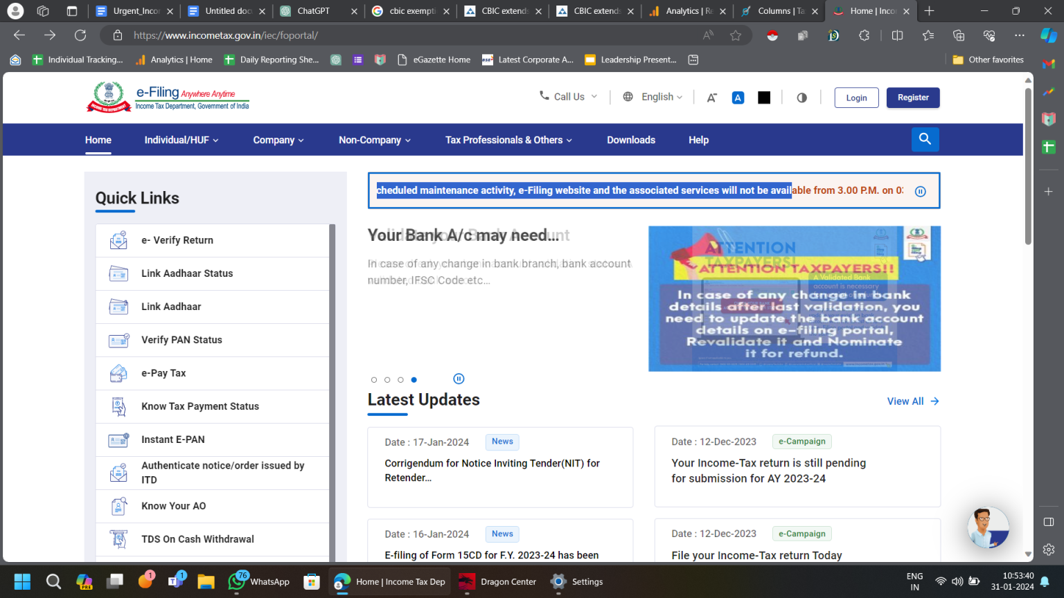 Income Tax Portal Downtime Alert: Income Tax e-Filing website to be ...